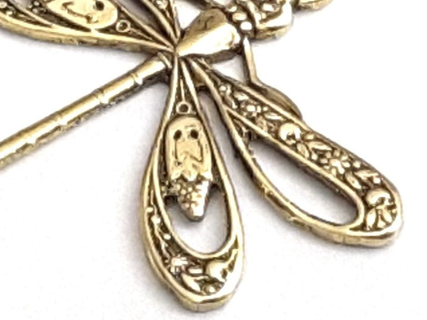 Large Gold Filigree Dragonfly Charm, 1 Loop, 24 Kt Gold Plated Brass ...