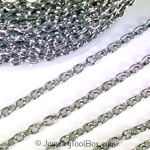 Fine Chain, 3x2.5mm Flattened Oval Links, Bulk 50 Meters on a Spool ...