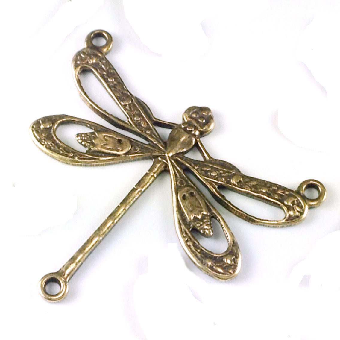 Large Antique Brass Filigree Dragonfly Pendant Connector Charm, 3 Loop ...