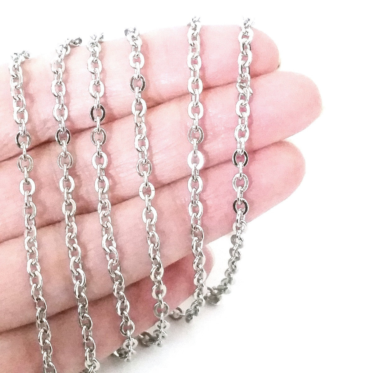 Flattened Link Stainless Steel Chain, 3.5x3mm, Open Link Rolo Cross Ch ...