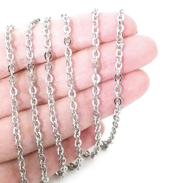 Flattened Link Stainless Steel Chain, 3.5x3mm, Open Link Rolo Cross Ch ...