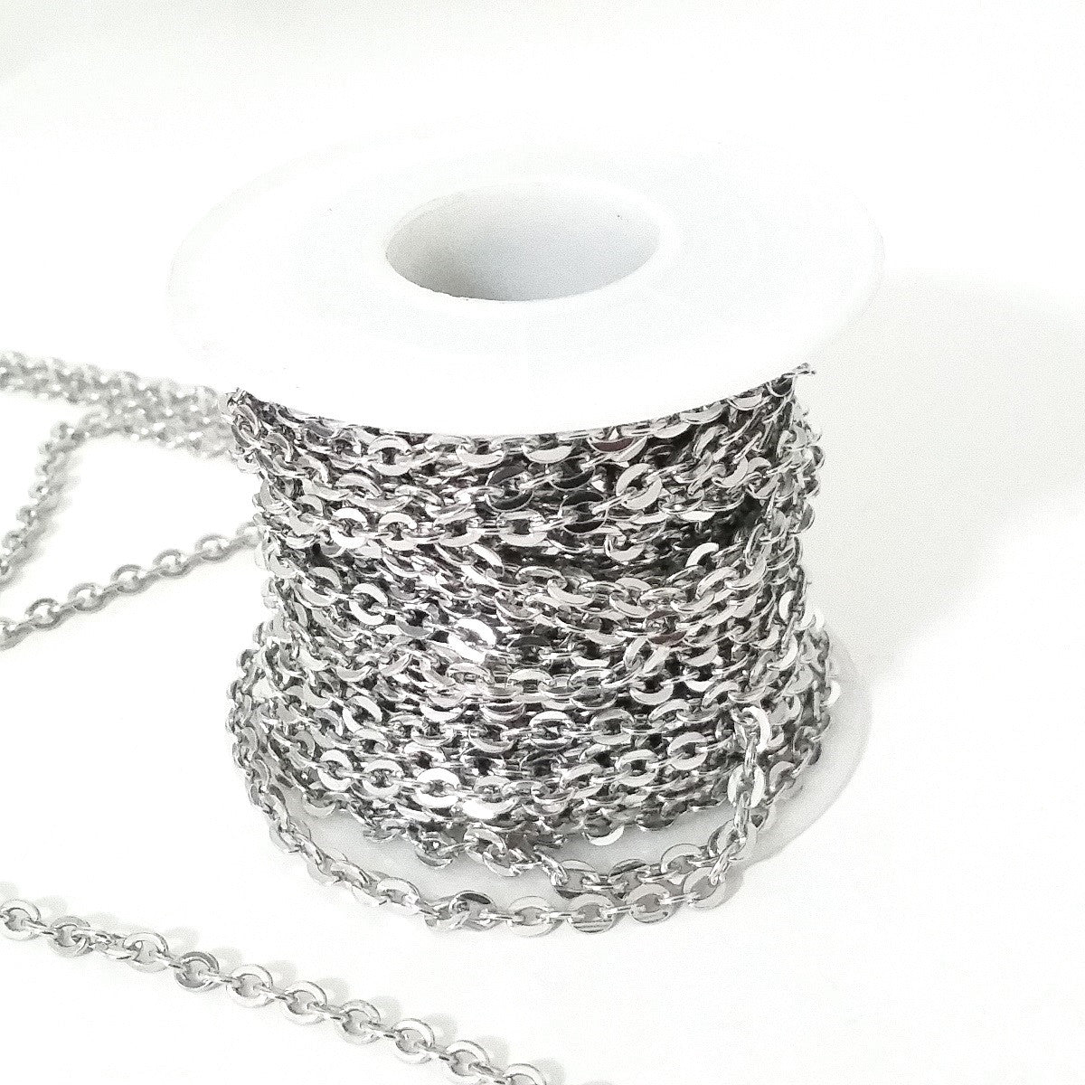 Flattened Link Stainless Steel Chain, 3.5x3mm, Open Link Rolo Cross Ch ...